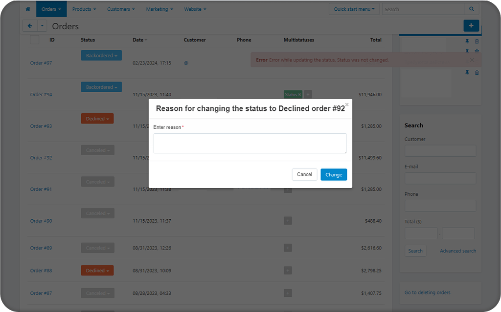 Reason for status change add-on by cs-commerce - Add-ons & Themes - CS-Cart Forums